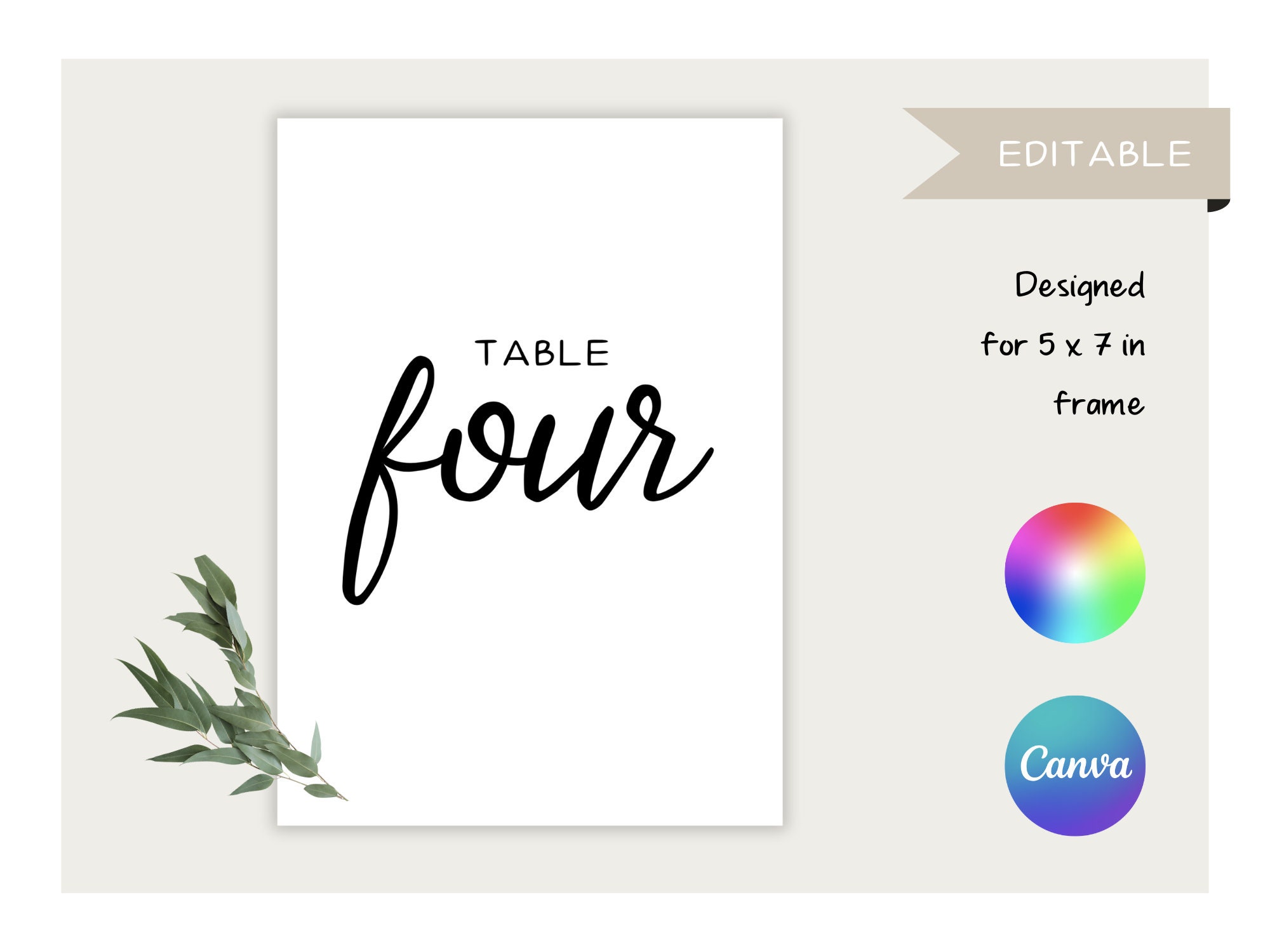 Modern Table Number Sign, Wedding Table Number Sign, Printable Table ...