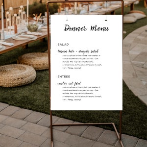 Large Dinner Menu Sign, Minimalist Menu Sign, Wedding Reception Sign ...