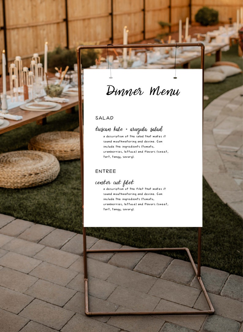 Large Dinner Menu Sign, Minimalist Menu Sign, Wedding Reception Sign ...