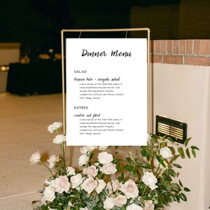 Large Dinner Menu Sign, Minimalist Menu Sign, Wedding Reception Sign ...