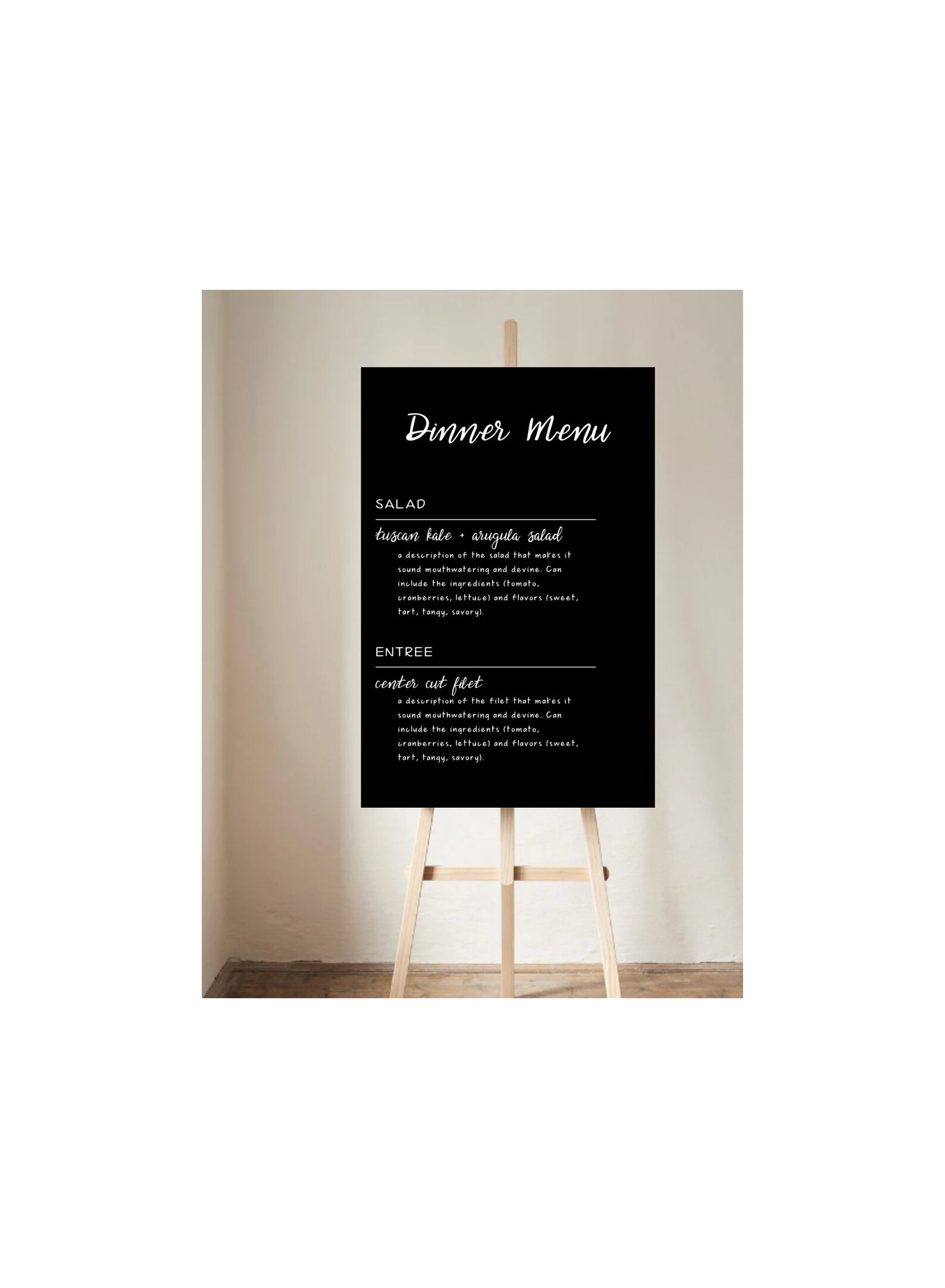 Large Dinner Menu Sign, Minimalist Menu Sign, Wedding Reception Sign ...