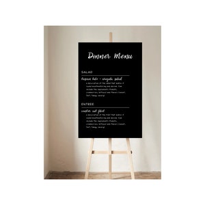 Large Dinner Menu Sign, Minimalist Menu Sign, Wedding Reception Sign ...