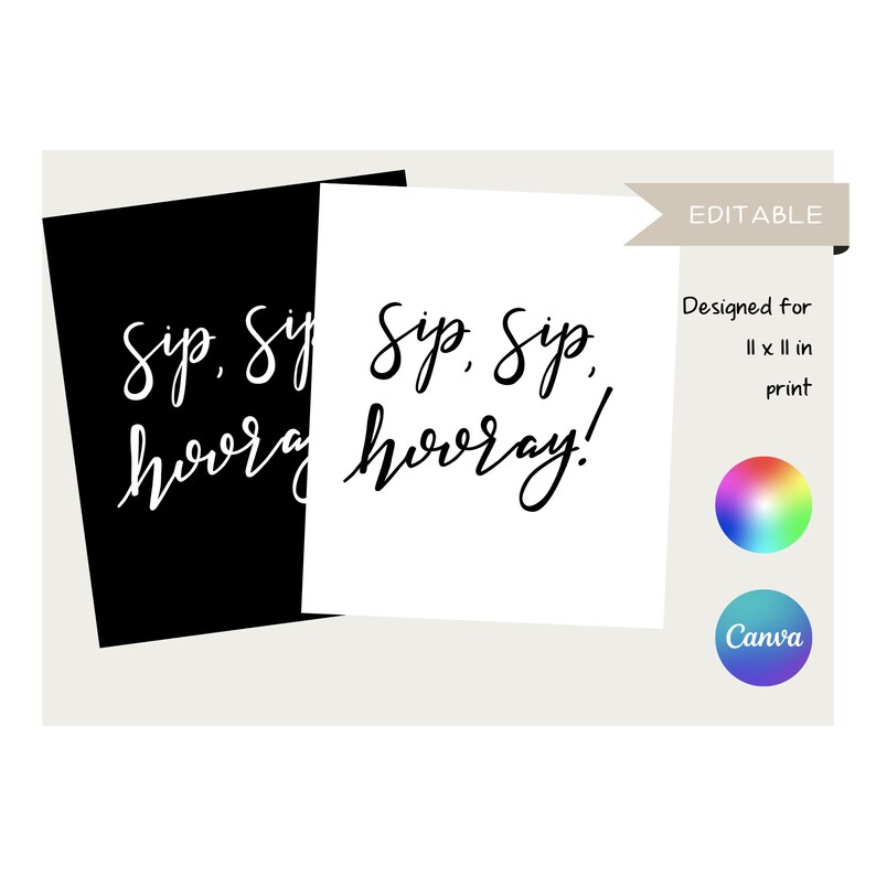 Modern Wedding Bar Sign, Printable Sip Sip Hooray Sign, Wedding Sign ...