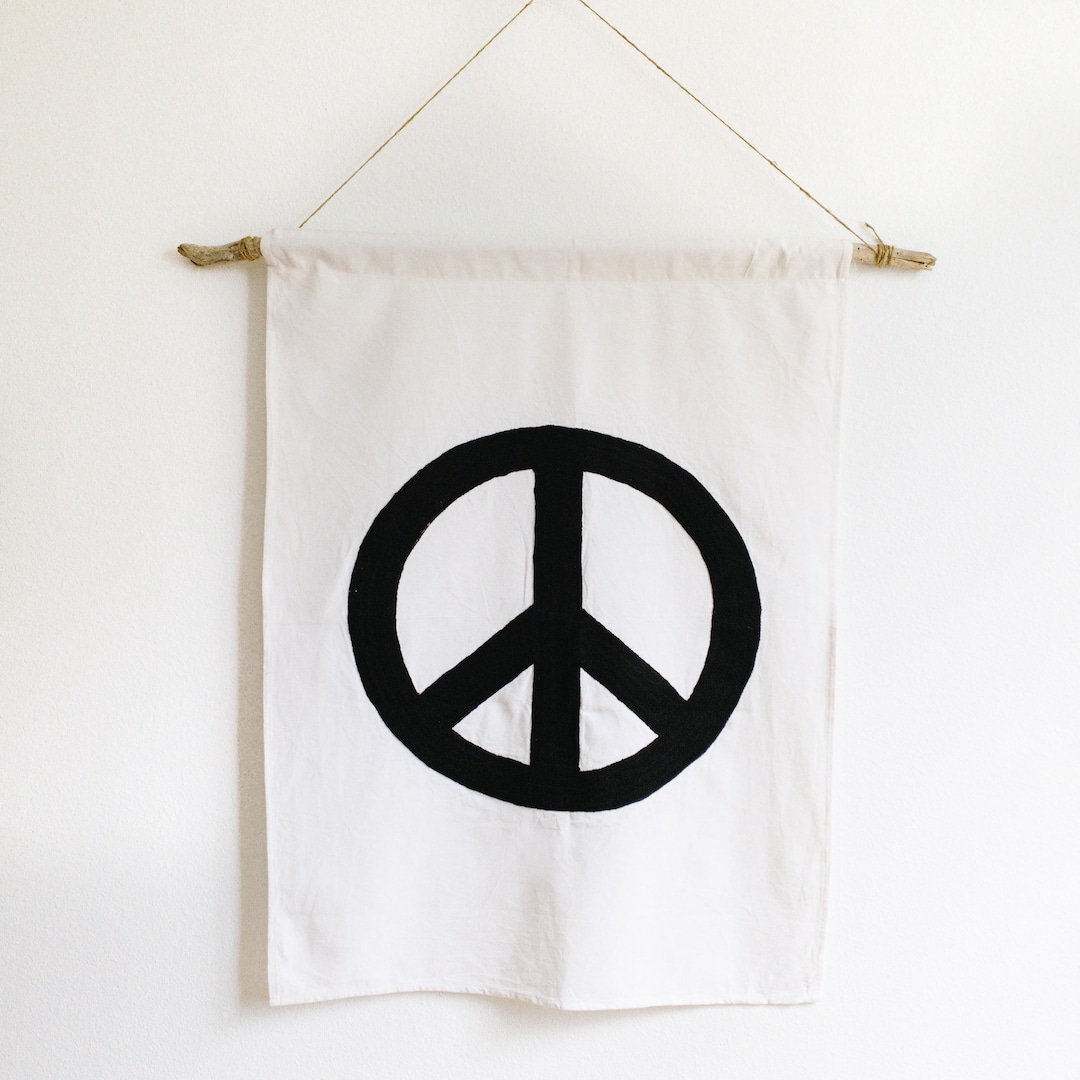 Embroidered Peace Sign Wall Hanging: Boho Cotton Banner - Etsy