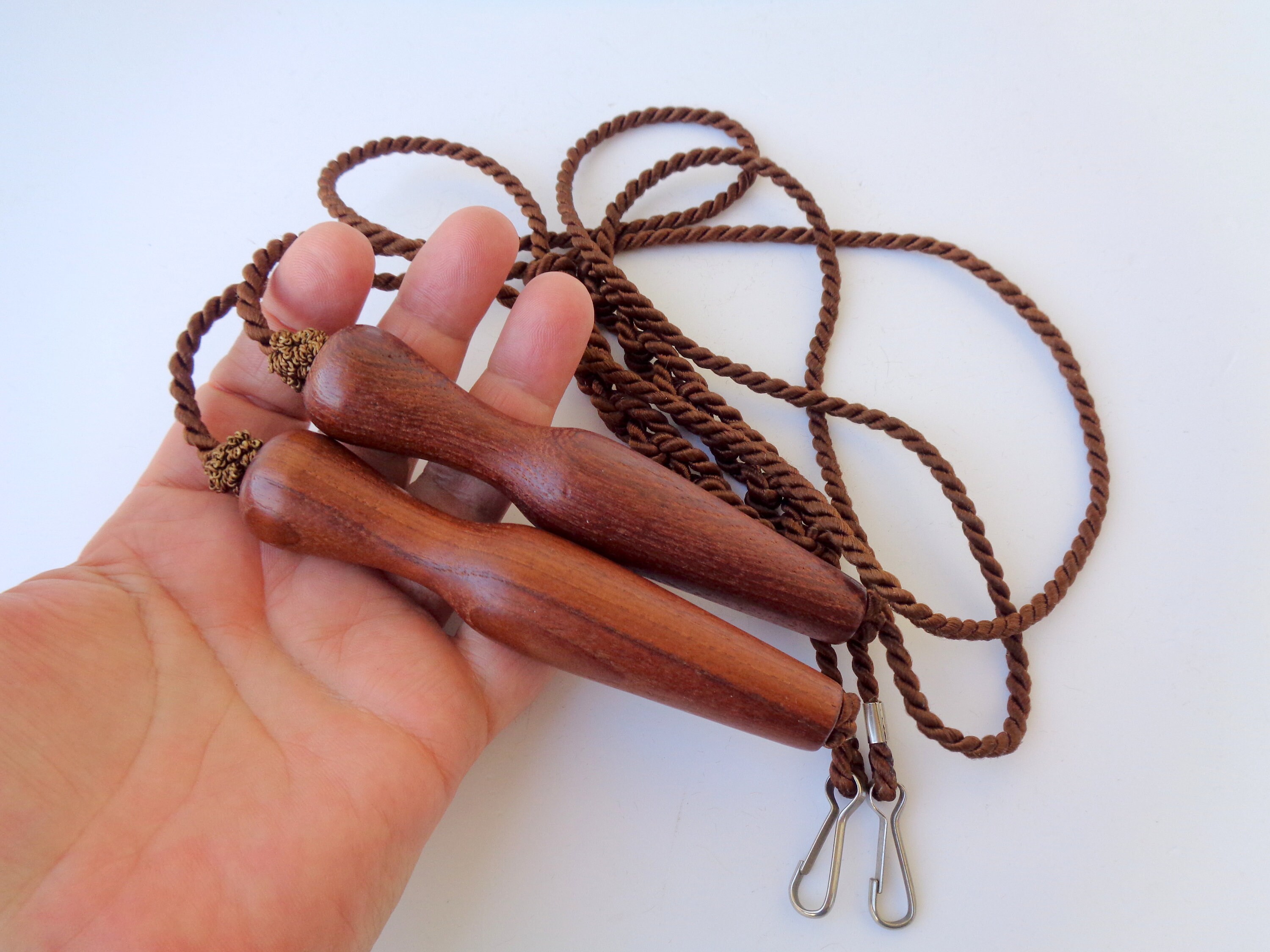 Pair of Antique Italian Wood and Fibers Curtain Pulls/ Turned Wood ...