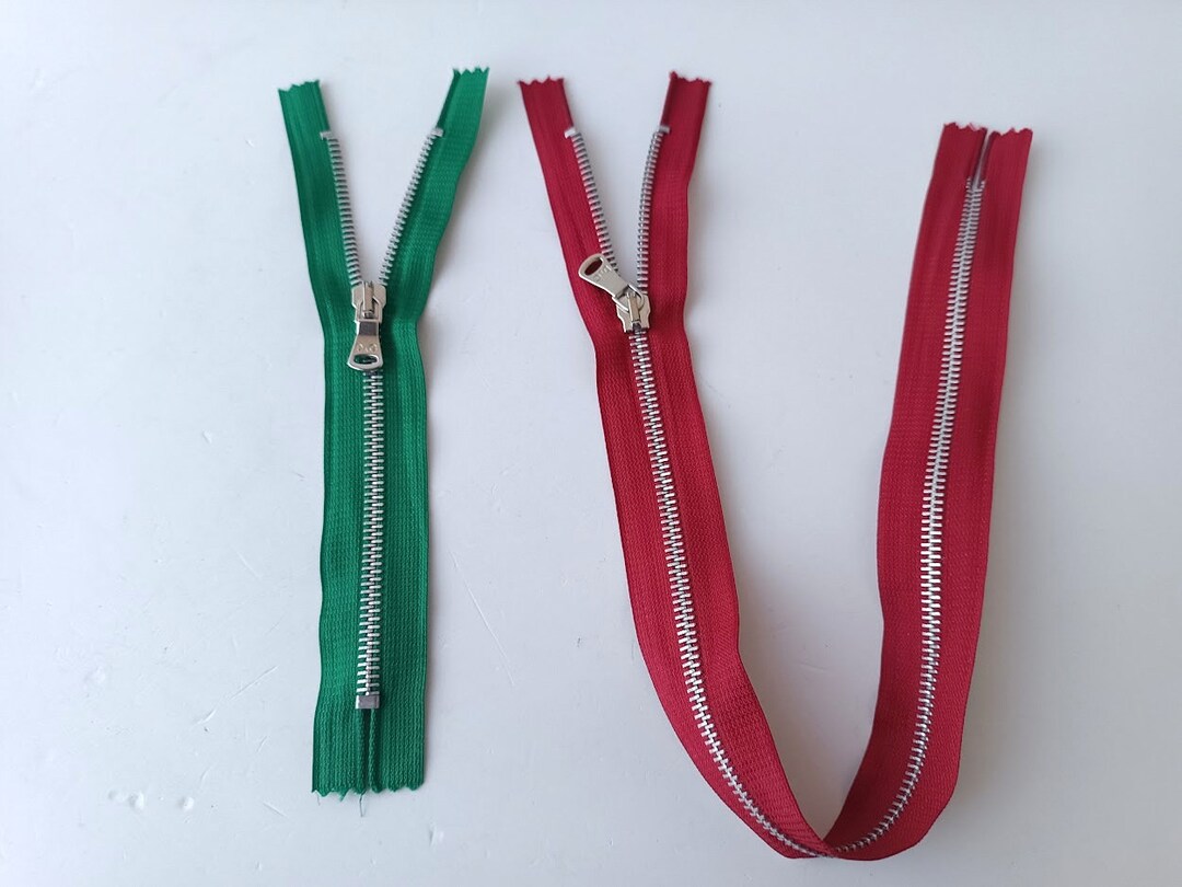 Close-end Metal Zipper Red 50cm/ Green 20cm Made in Italy, Zipper Brand ...