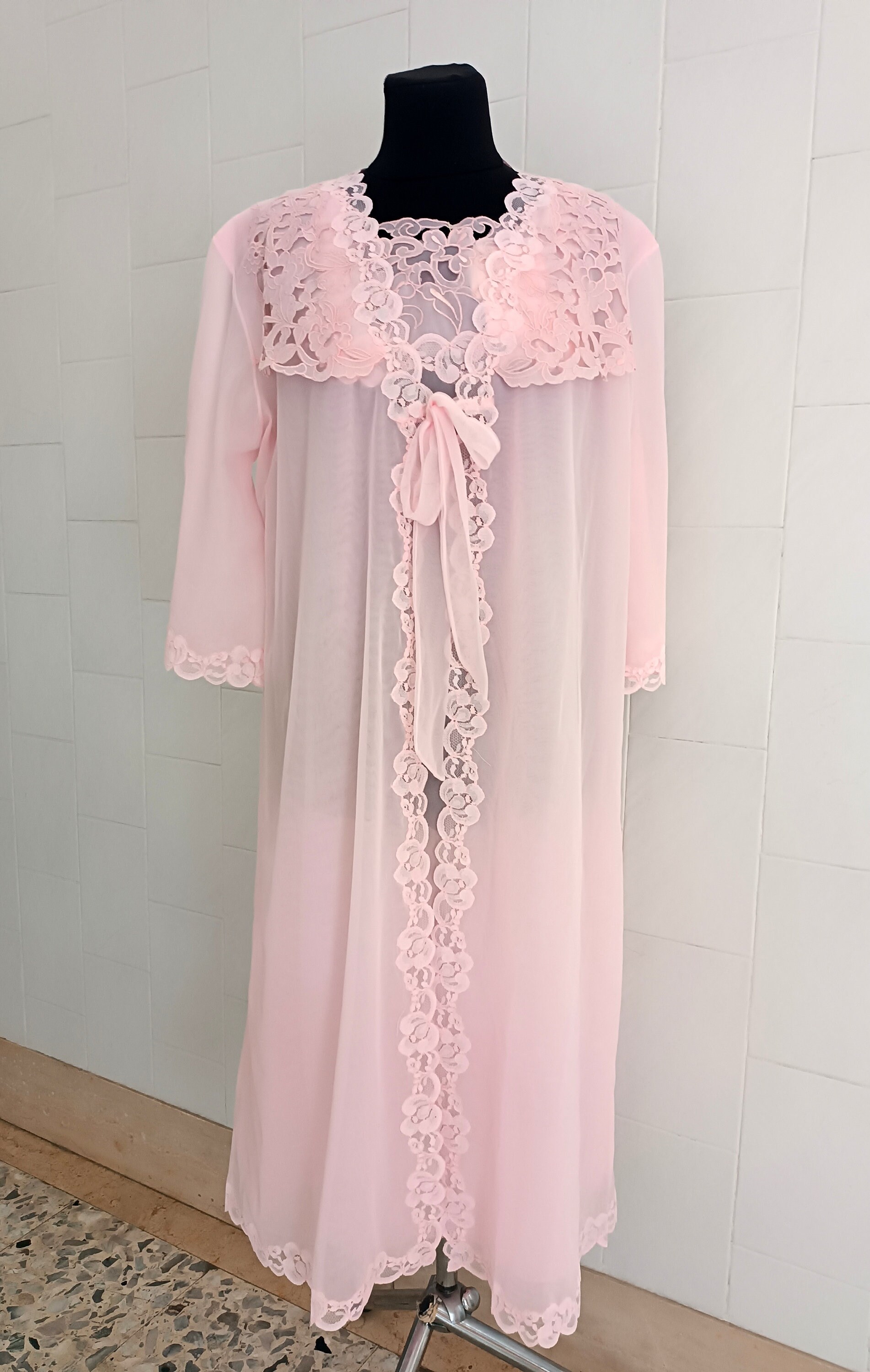 Vintage Italy 70s Brand New Set Peignoir Night Dress Lingerie Bridal ...