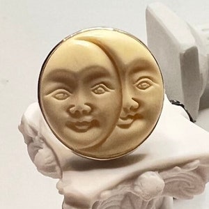 Moon Face Carved Bone Ring - Etsy