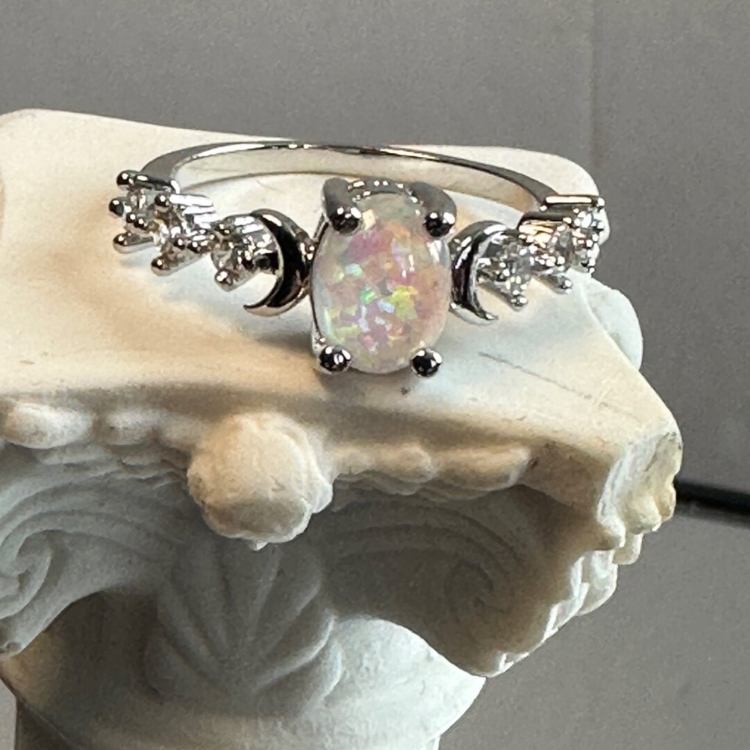 Celestial Moon Phase Fire Opal Ring - Blue or White - Sizes 7 and 8 - Etsy