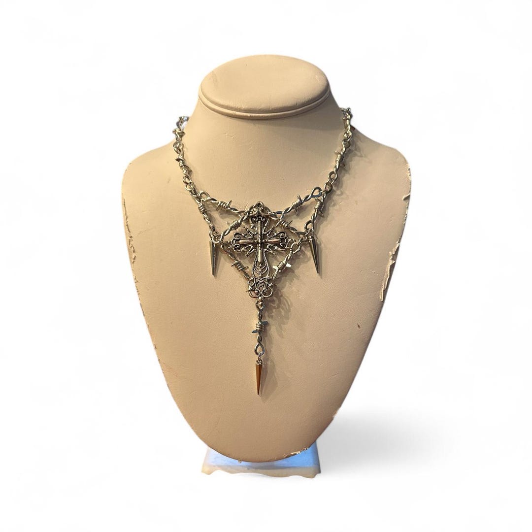 Gothic Barbed Wire Cross Necklace - Etsy