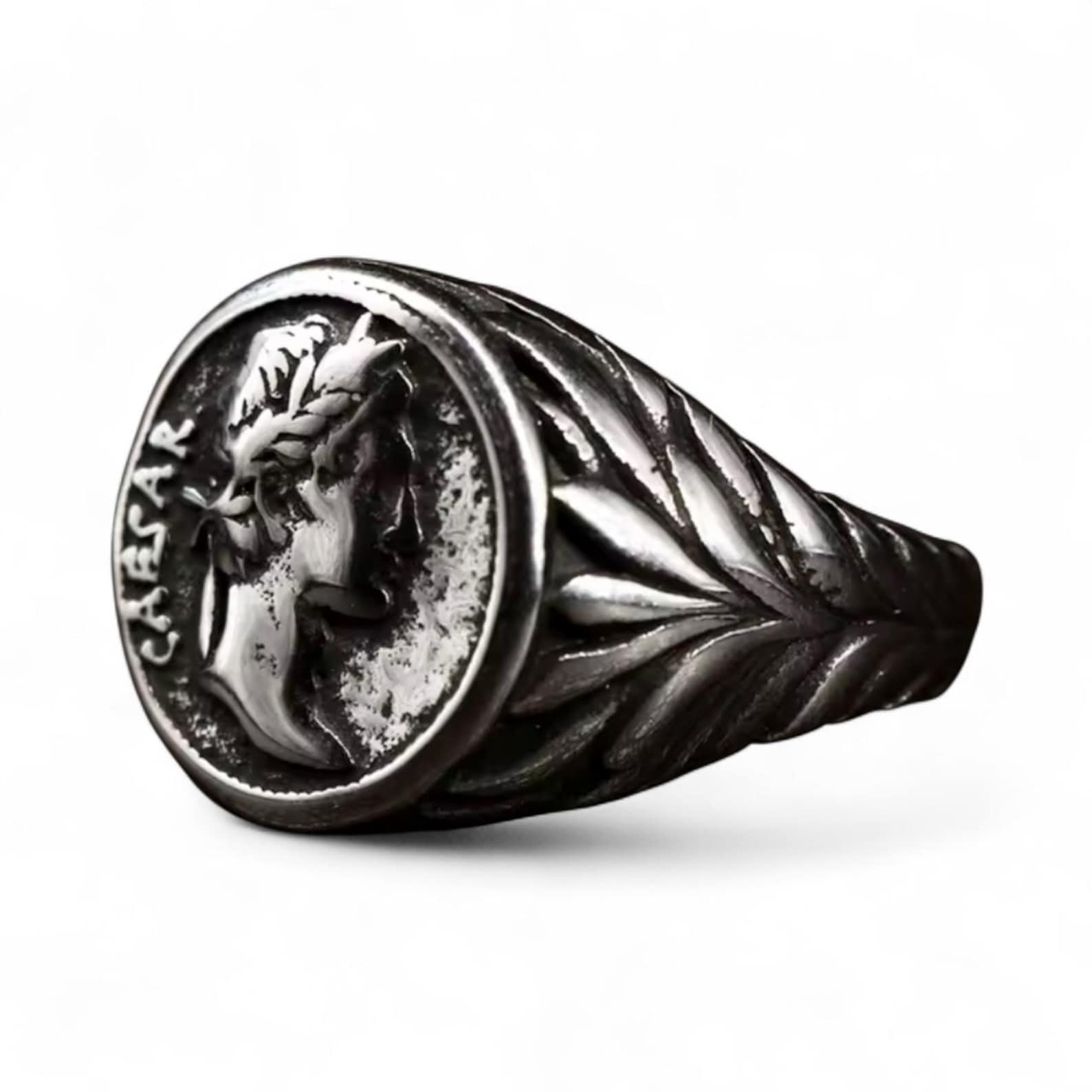 Stainless Steel Roman Caesar Signet Ring: 3D Emperor, Laurel Wreath - Etsy
