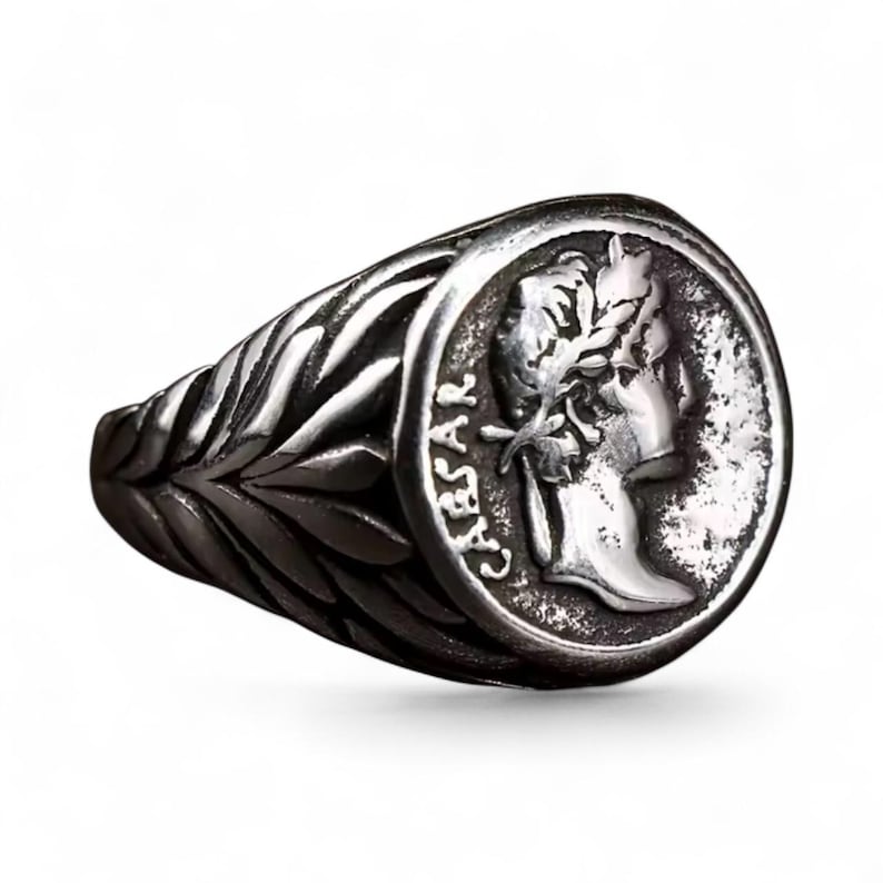 Stainless Steel Roman Caesar Signet Ring: 3D Emperor, Laurel Wreath - Etsy