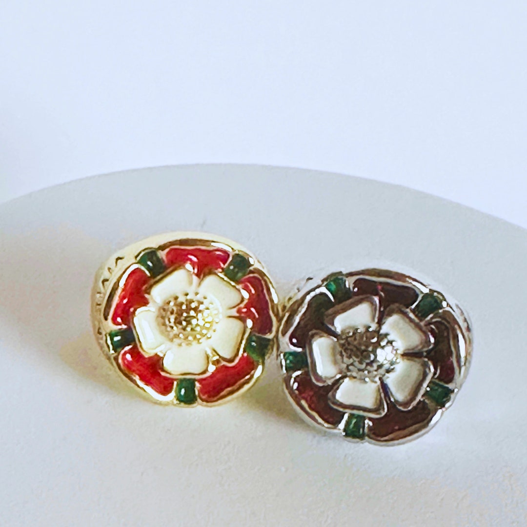 Back in Stock-tudor Rose Enamel & Metal Rings - Gold or Silver - Etsy