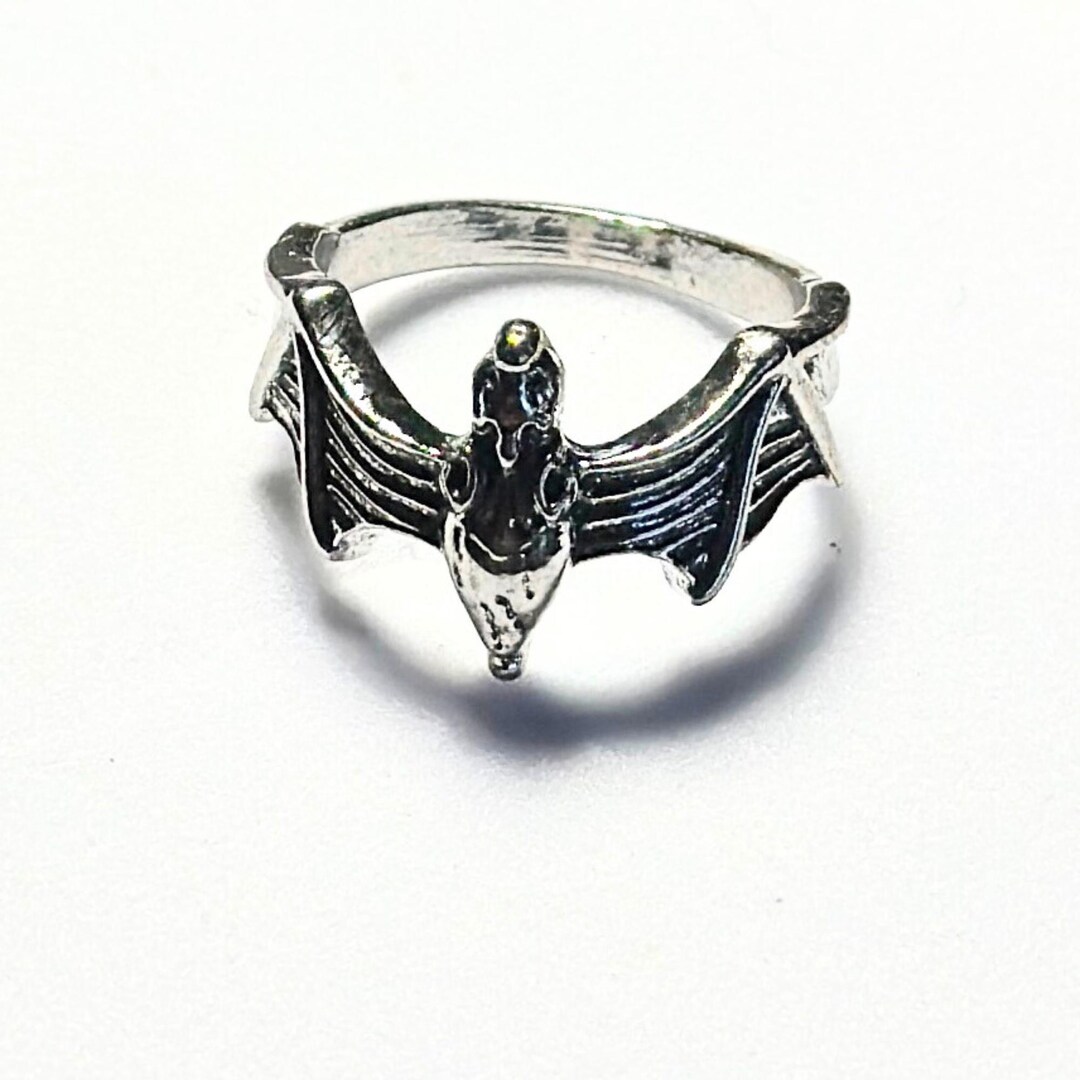 Silver Brass Bat in Flight Ring – Gothic Statement Jewelry, Adjustable ...