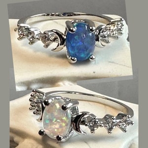 Celestial Moon Phase Fire Opal Ring - Blue or White - Sizes 7 and 8 - Etsy