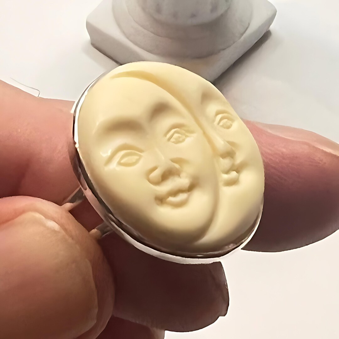 Moon Face Carved Bone Ring - Etsy