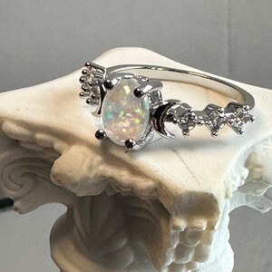 Celestial Moon Phase Fire Opal Ring - Blue or White - Sizes 7 and 8 - Etsy
