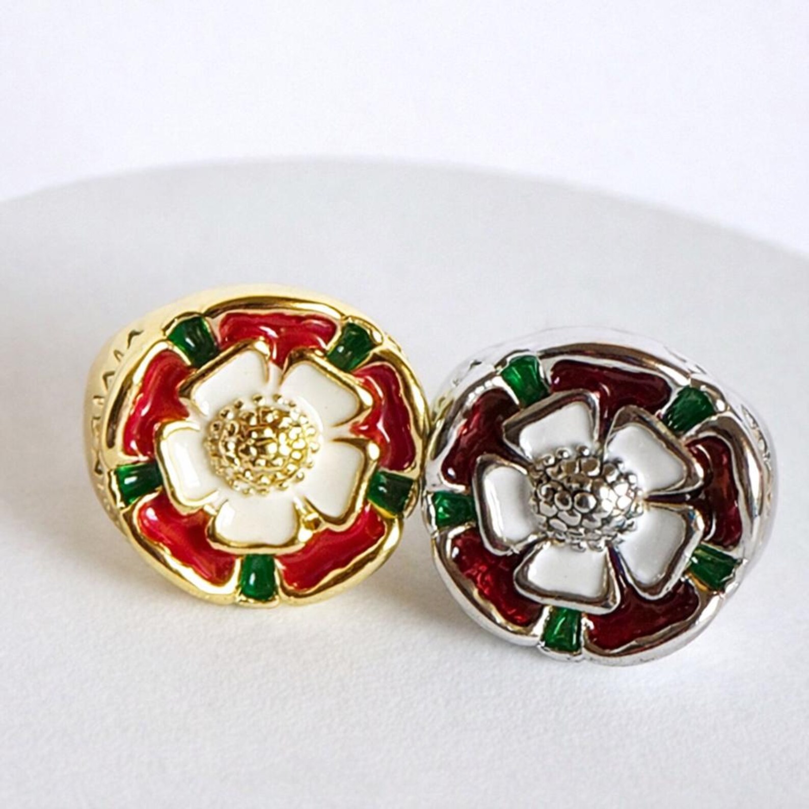 Back in Stock-tudor Rose Enamel & Metal Rings - Gold or Silver - Etsy