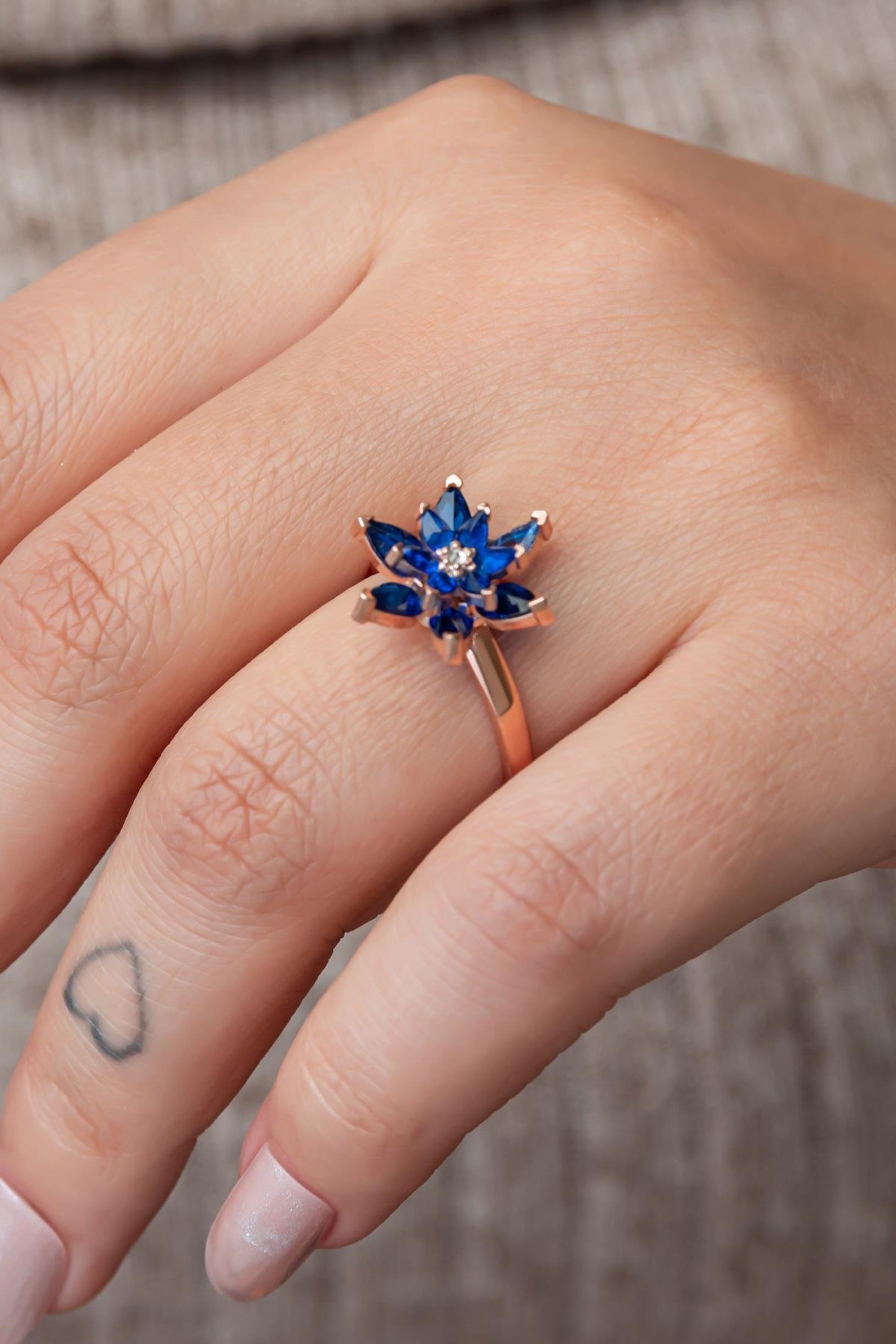 Lotus Flower Ring,blue Ring, Minimalist Ring, Flower Ring, Begin Again ...