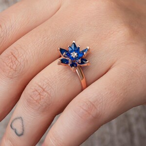 Lotus Flower Ring,blue Ring, Minimalist Ring, Flower Ring, Begin Again ...