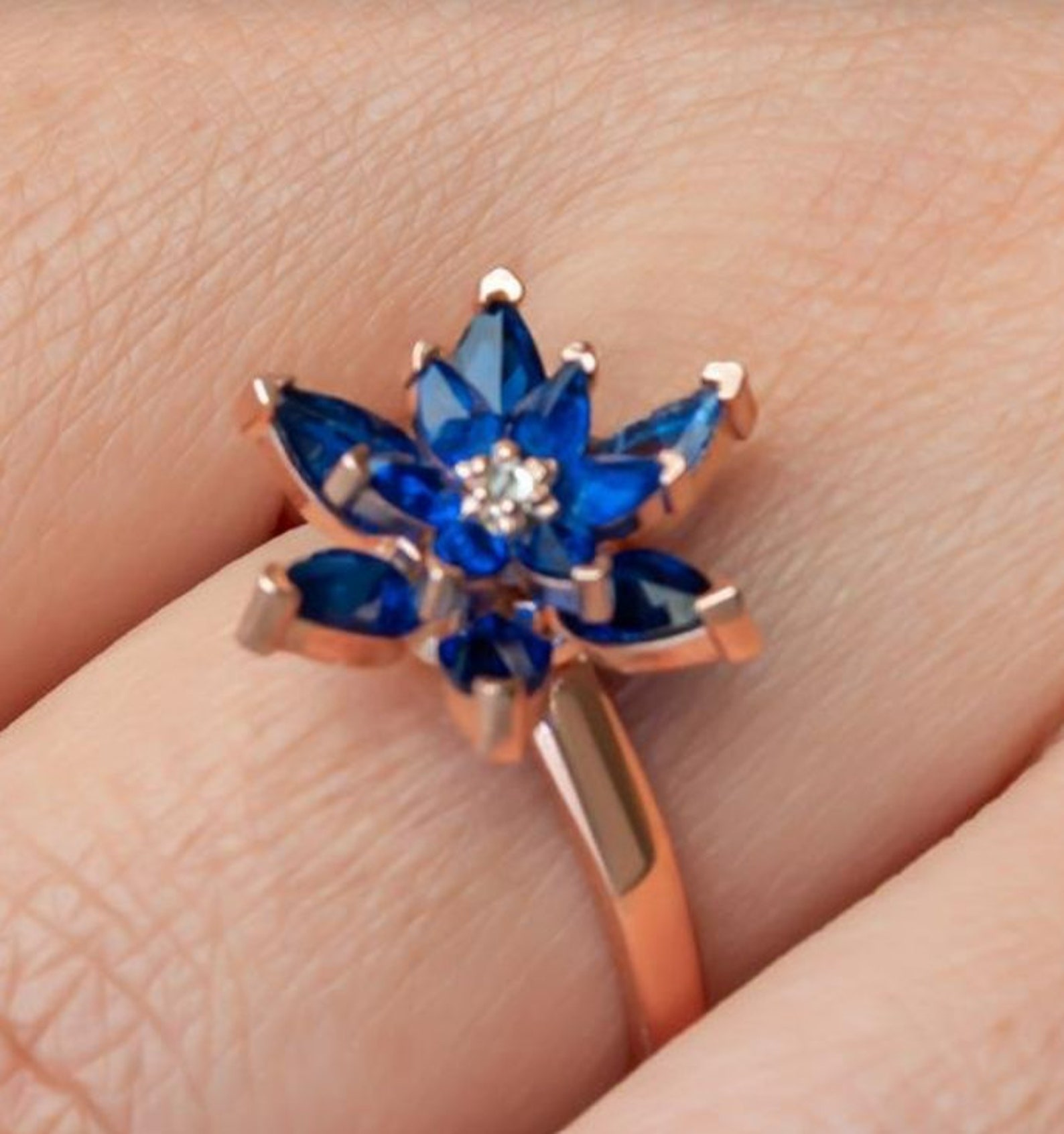 Lotus Flower Ring,blue Ring, Minimalist Ring, Flower Ring, Begin Again ...
