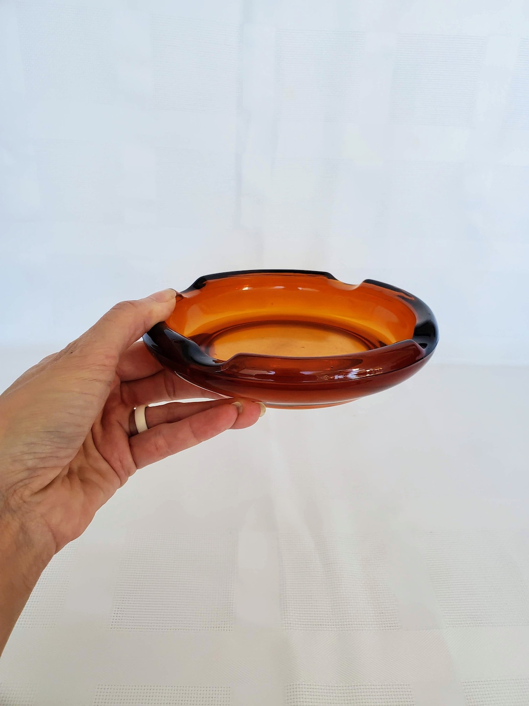 Vintage Amber Ashtray ~ 70s Heavy Dark Orange Glass Ashtray ~ 6" Cigar ...