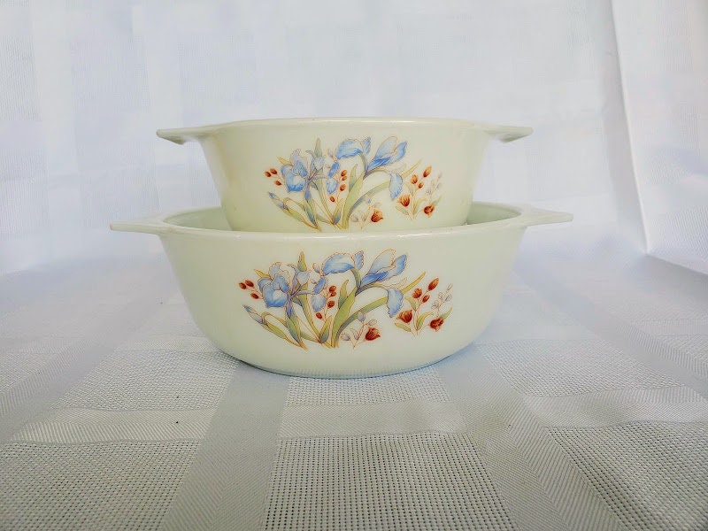 Vintage England Pyrex Blue Iris Pattern Casserole Dishes - Etsy