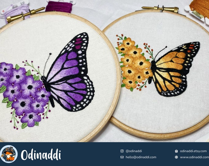 Floral Butterfly Hand Embroidery Needle Painting, Thread Painting ...