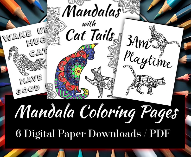 Cat Coloring Pages Mandala Coloring Printable for Kids and Adults 6 ...