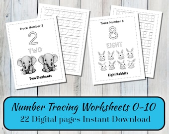 1-10, Number Tracing, Preschool Worksheet Printable, Handwriting ...