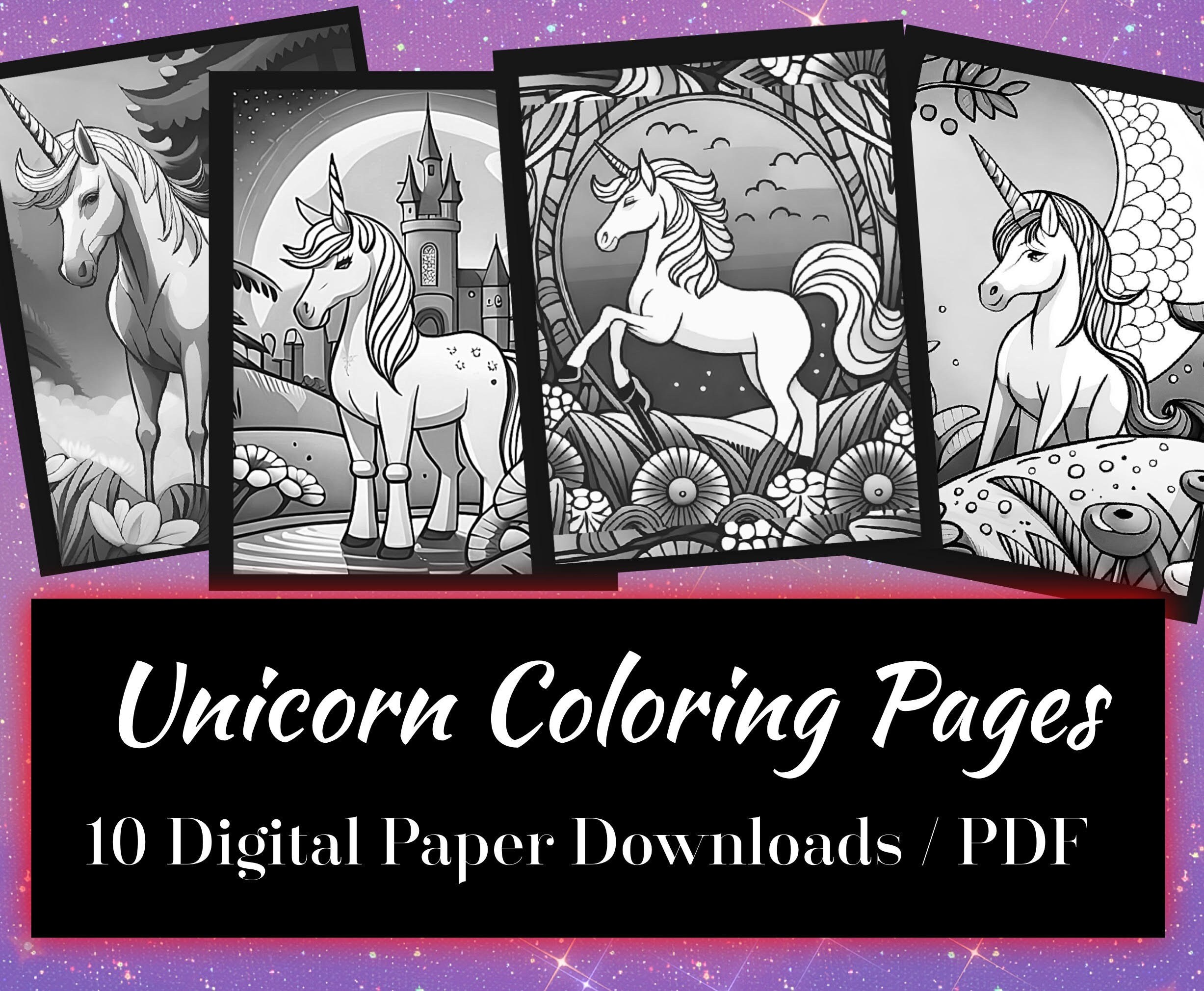 Unicorn Coloring Pages , Unicorn Printable PDF , 10 Coloring Pages for ...