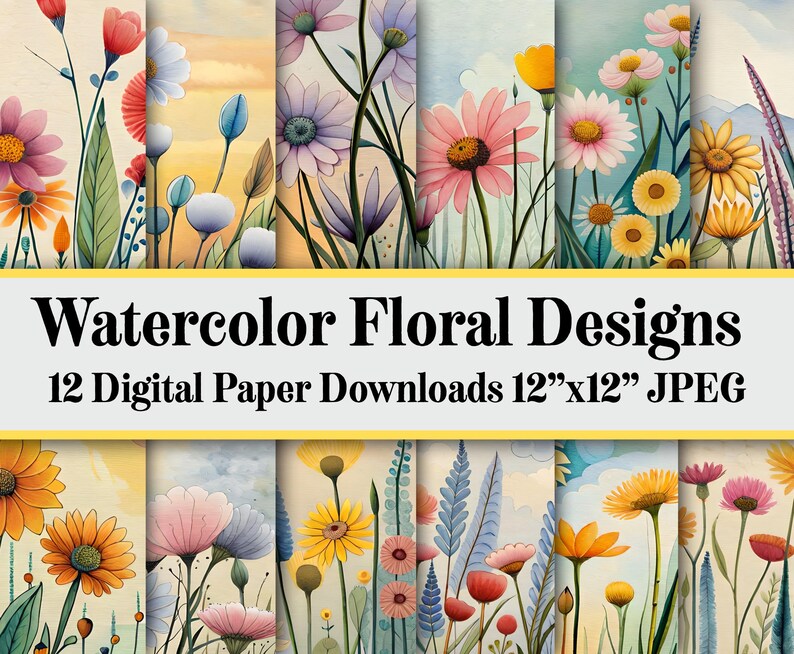 Watercolor Floral Papers Printable Flower Art Designs - Etsy