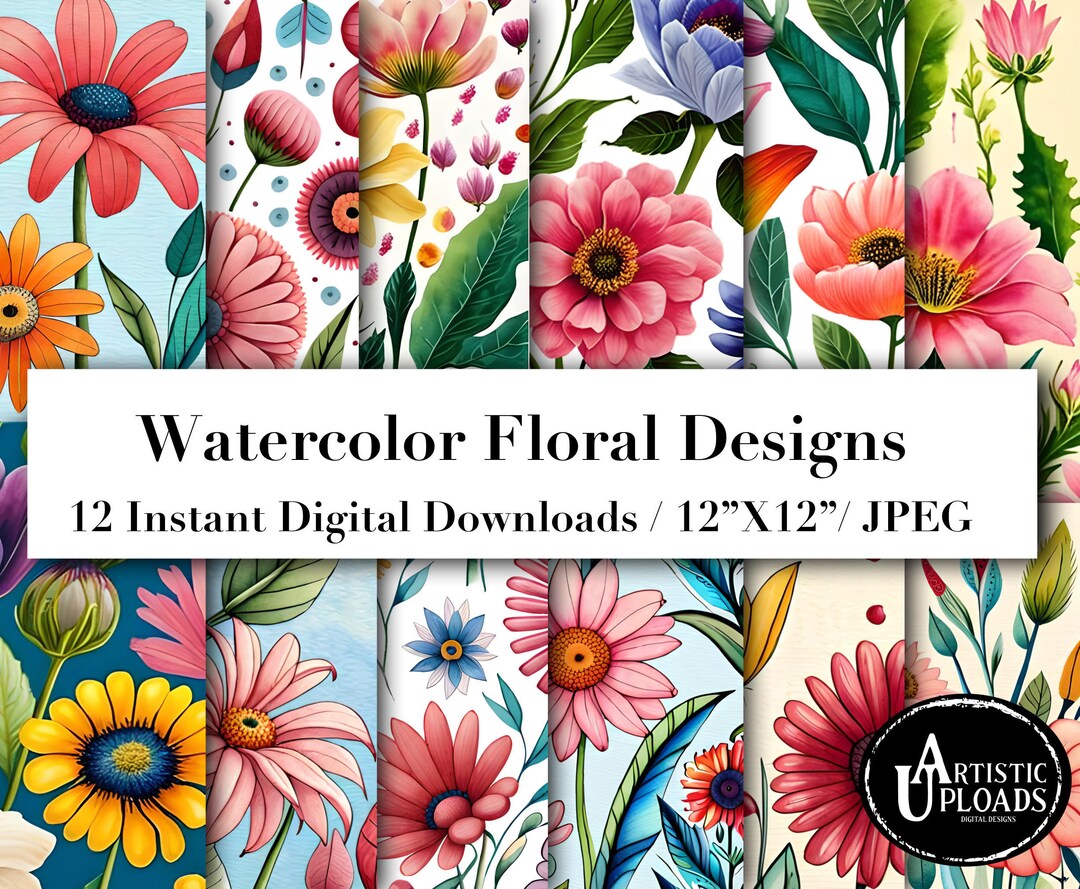 Watercolor Flower Digital Paper Watercolor Flower Backgrounds Floral ...