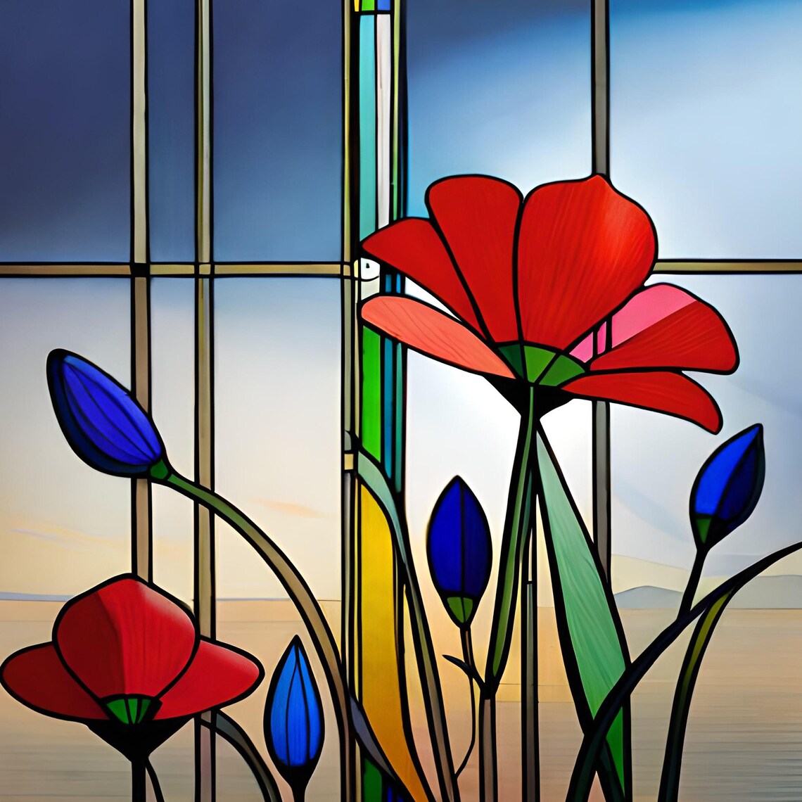 Stained Glass Flowers Digital Paper 12x12 Inch ,12 Digital Download ...