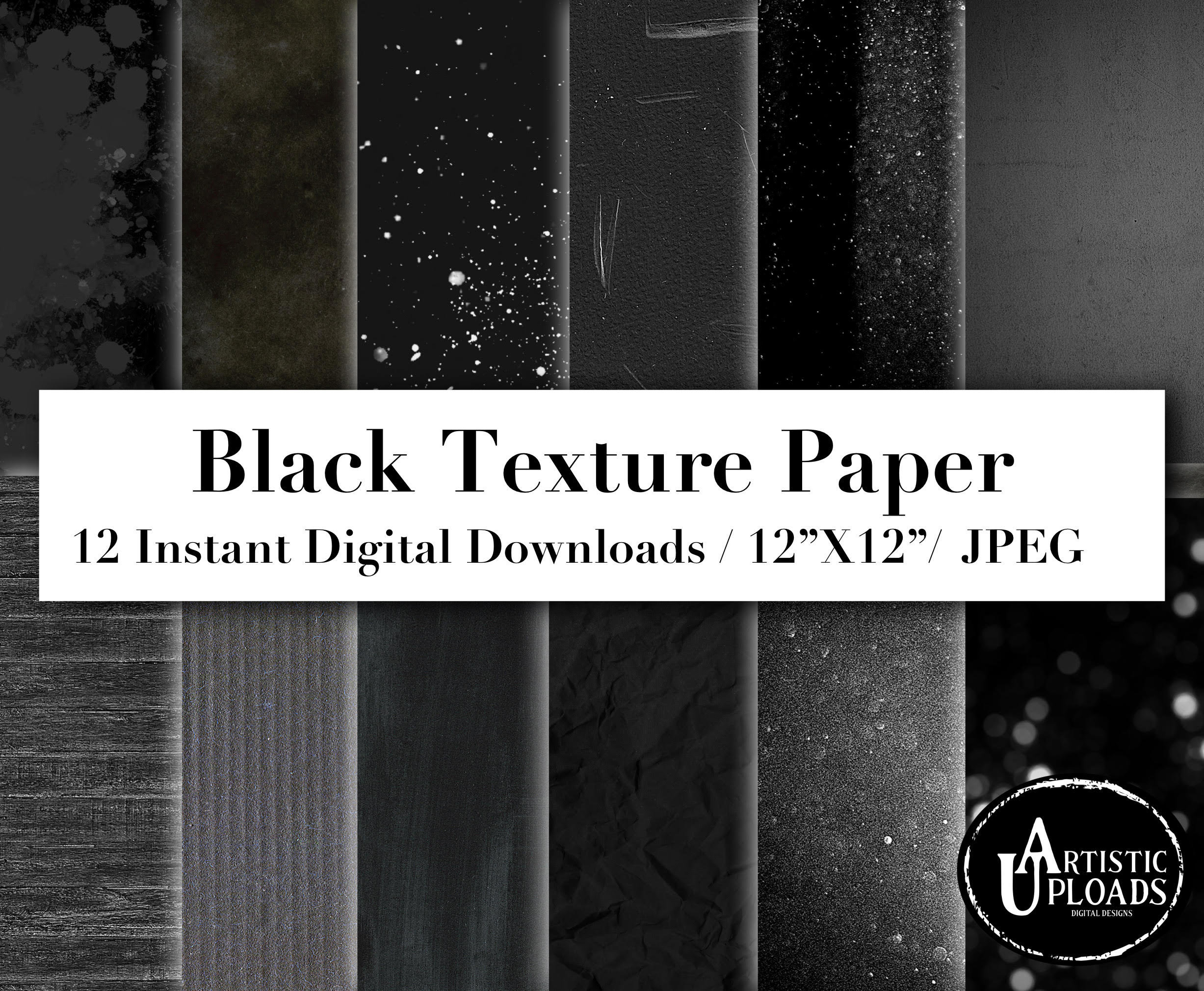 Black Textures Digital Paper - 12 Designs - 12 X12 In. JPEG - Printable ...