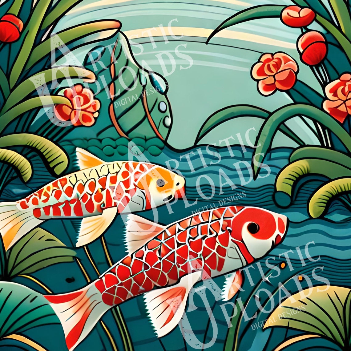 Japanese Koi Fish Print 12 Instant Digital Download Koi Fish Painting ...