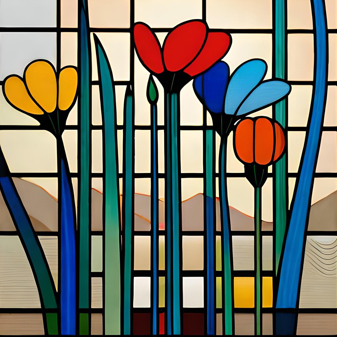 Stained Glass Flowers Digital Paper 12x12 Inch ,12 Digital Download ...