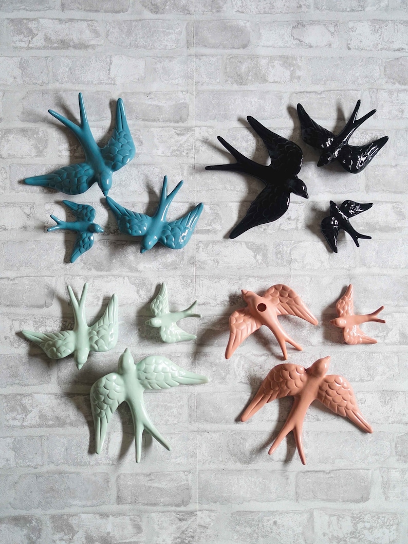 Large Ceramic Swallows Wall Decor – Set of 3 Handmade & Hand-painted Portuguese Birds, Flying ...