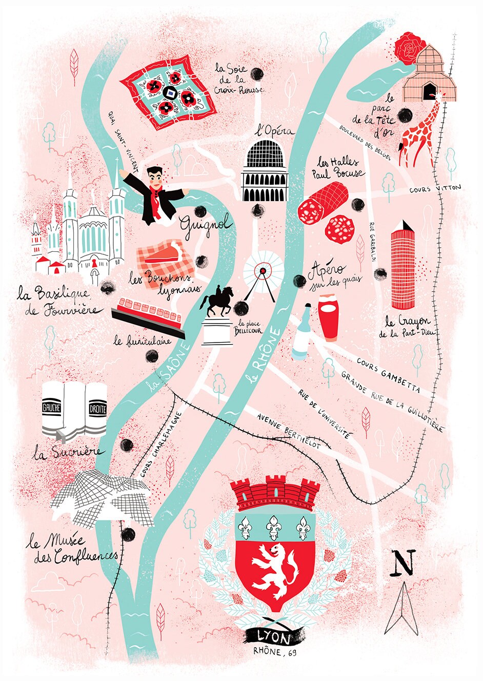 Poster illustration of the city of Lyon | Etsy