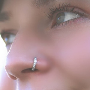 Crystal Nose Ring, Rhinestone Nose Ring Hoop, Clicker Hoop, Cartilage ...