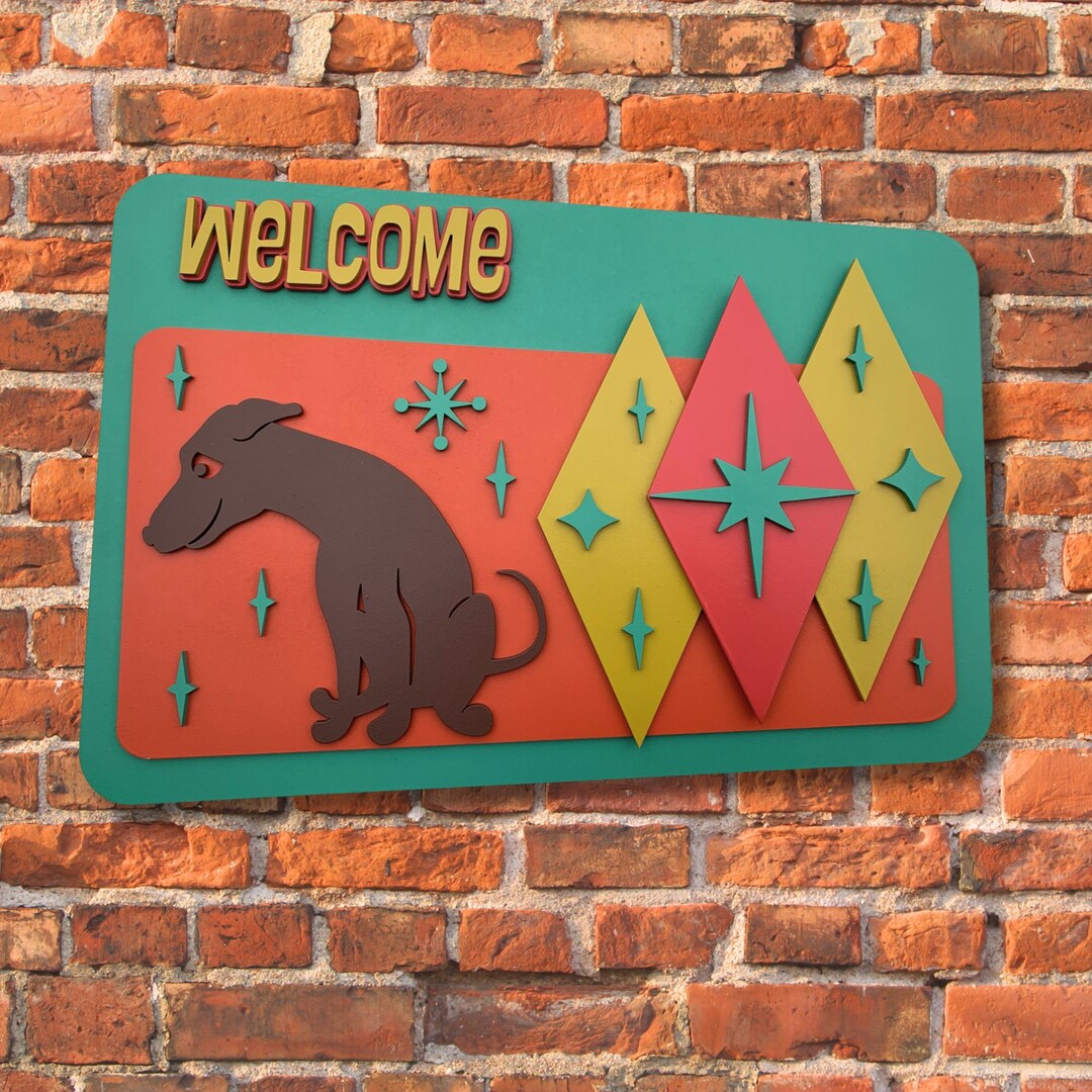 Vintage Inspired Atomic Dog Starburst Retro Sign for Mid Century Modern ...