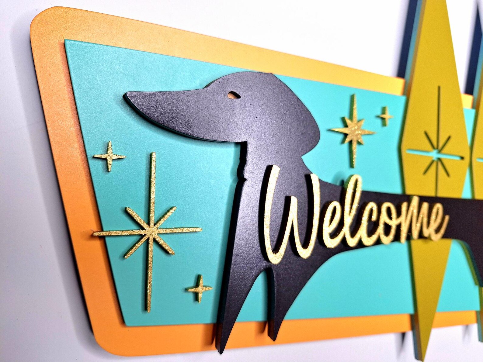 Welcome Sign, Atomic Dog Starburst Mid Century Handcrafted MCM ...