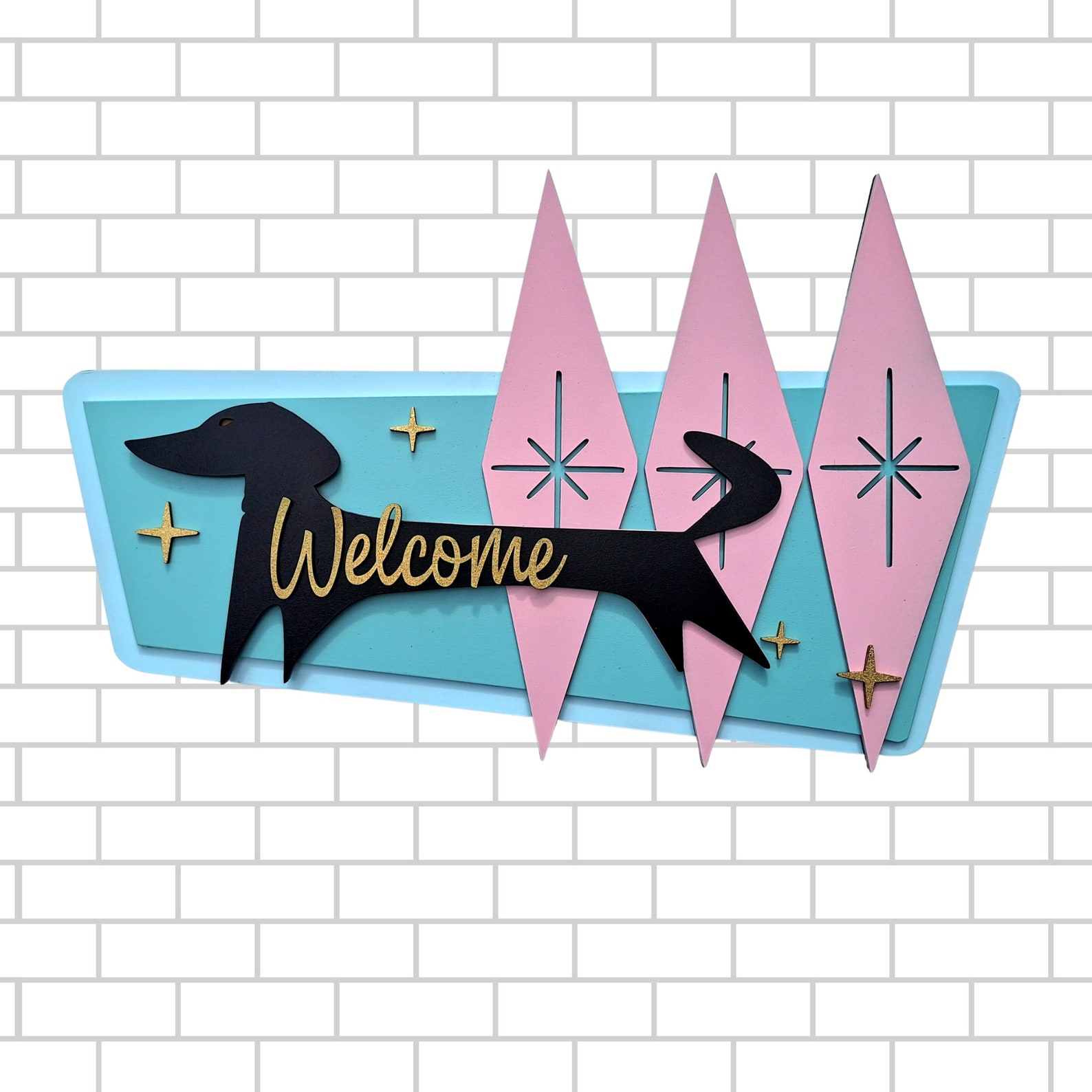 Welcome Sign Atomic Dog Starburst Mid Century Handcrafted MCM - Etsy
