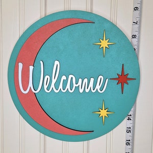 Round Mid-century Modern Welcome Sign Retro Moon Mid Century Starburst ...