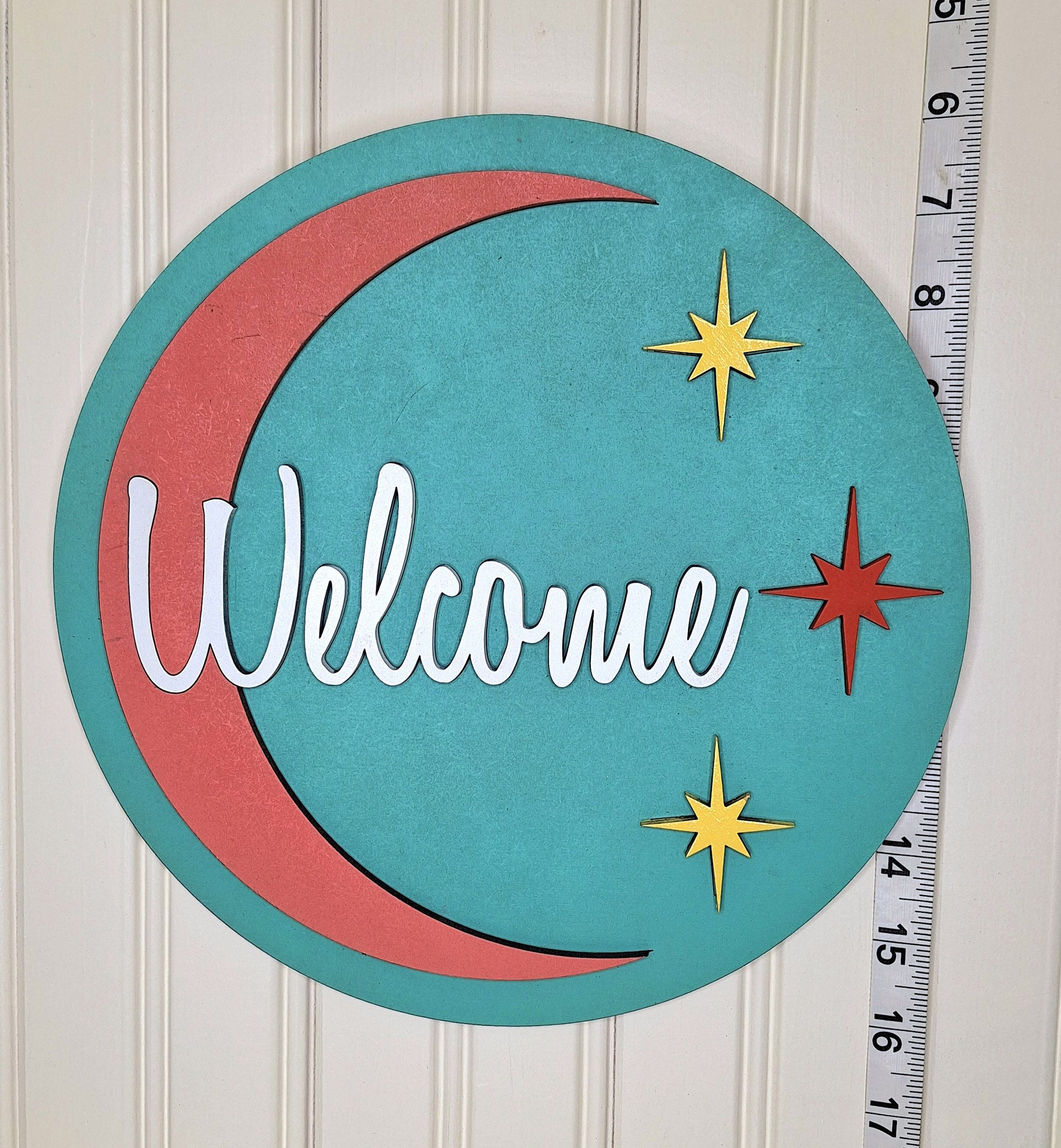 Round Mid-century Modern Welcome Sign Retro Moon Mid Century - Etsy
