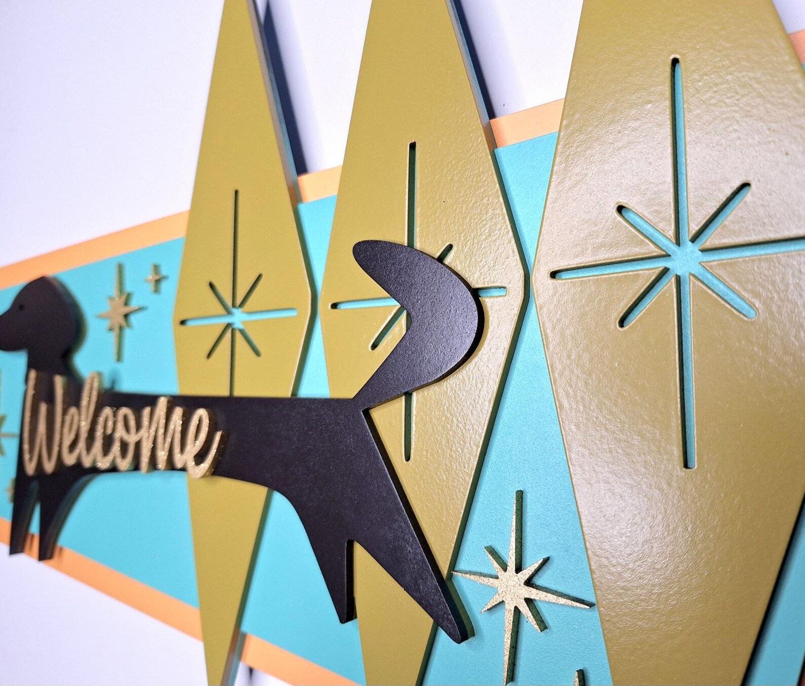 Welcome Sign, Atomic Dog Starburst Mid Century Handcrafted MCM ...