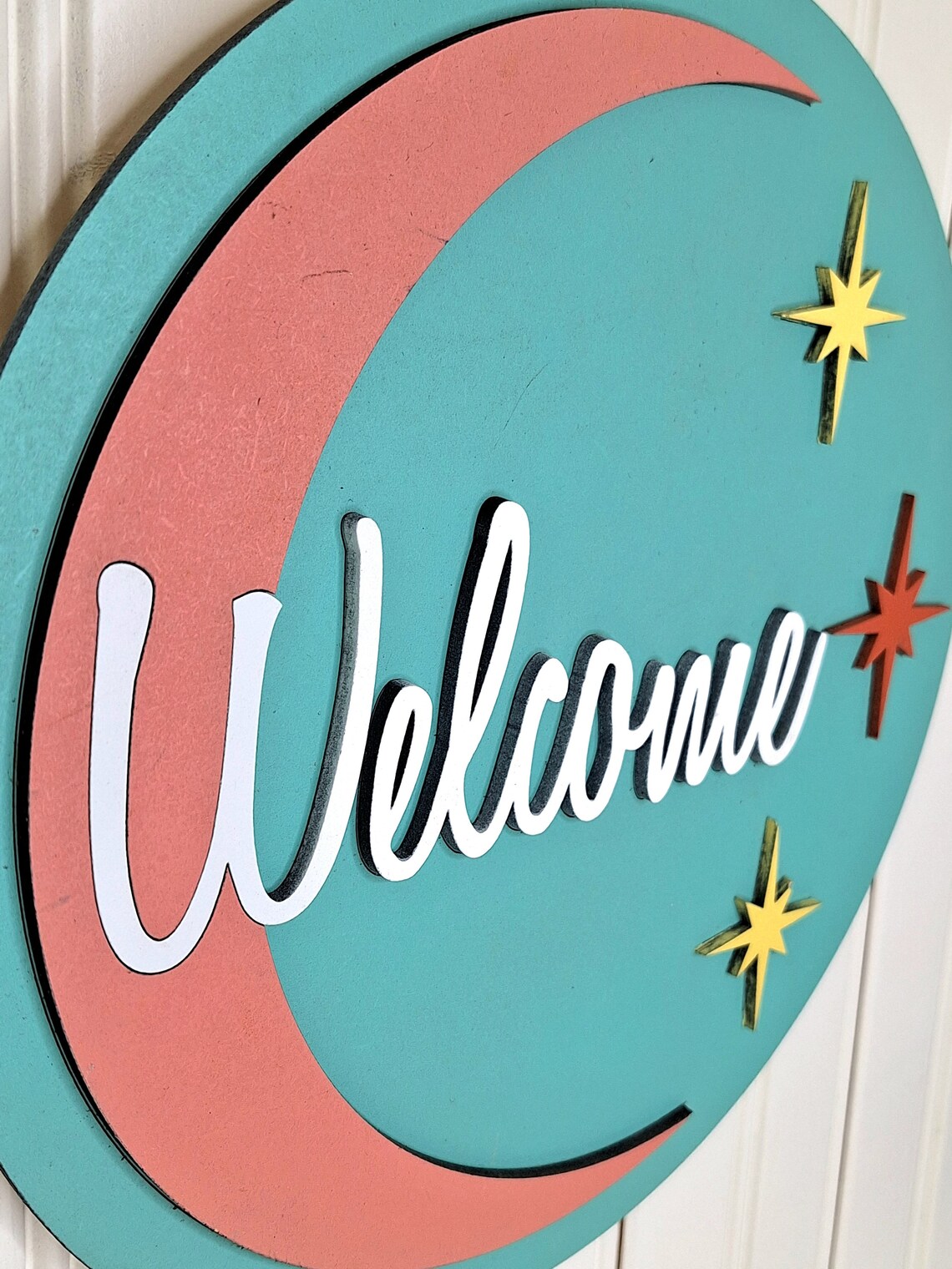 Round Mid-century Modern Welcome Sign Retro Moon Mid Century - Etsy