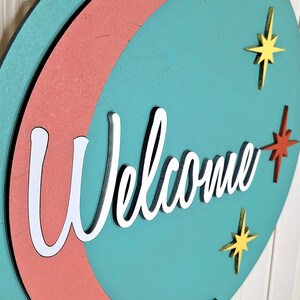 Round Mid-century Modern Welcome Sign Retro Moon Mid Century Starburst ...