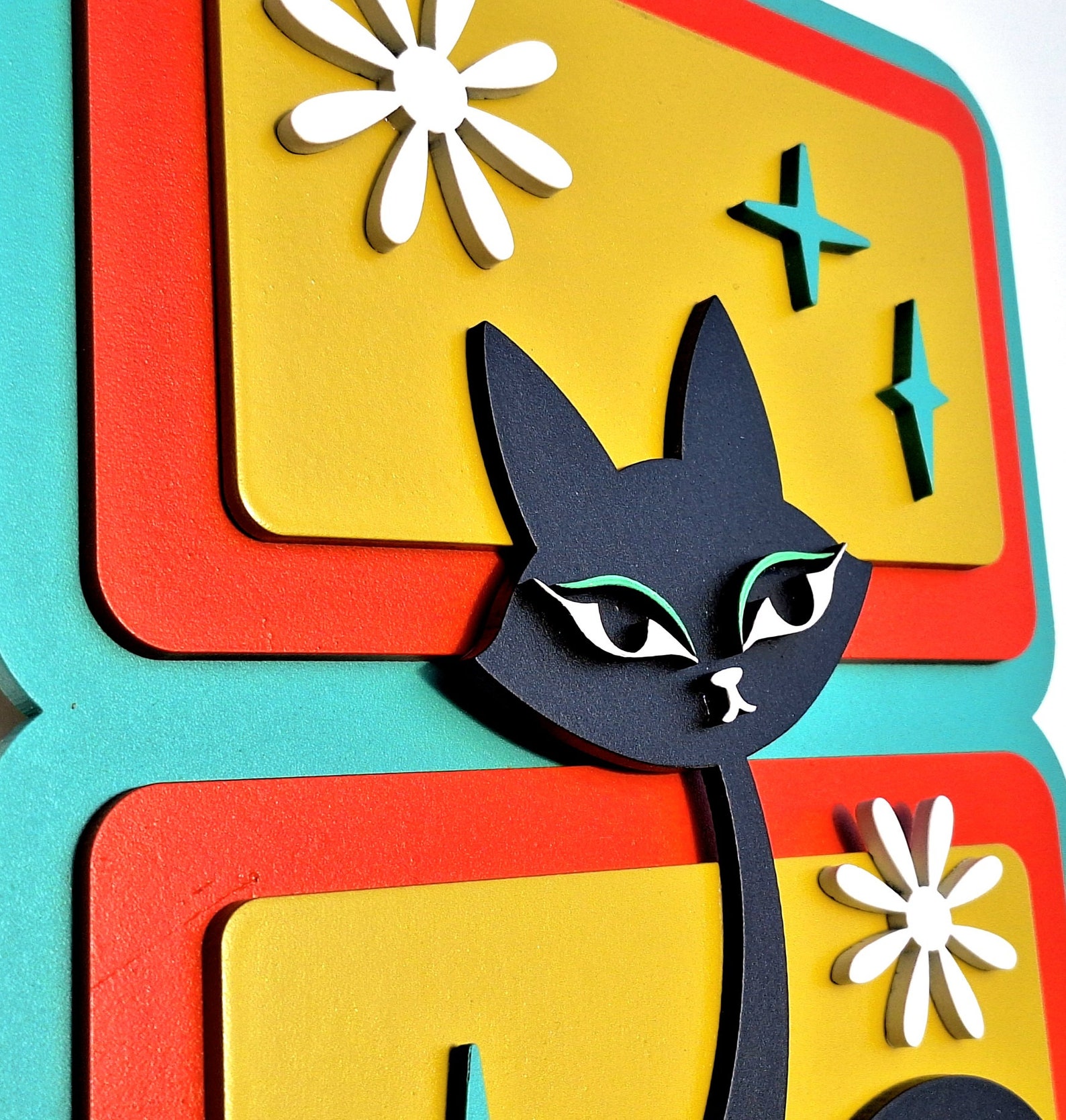 Vintage Inspired Sassy Cat Geometric Retro Sign for Mid Century Modern ...
