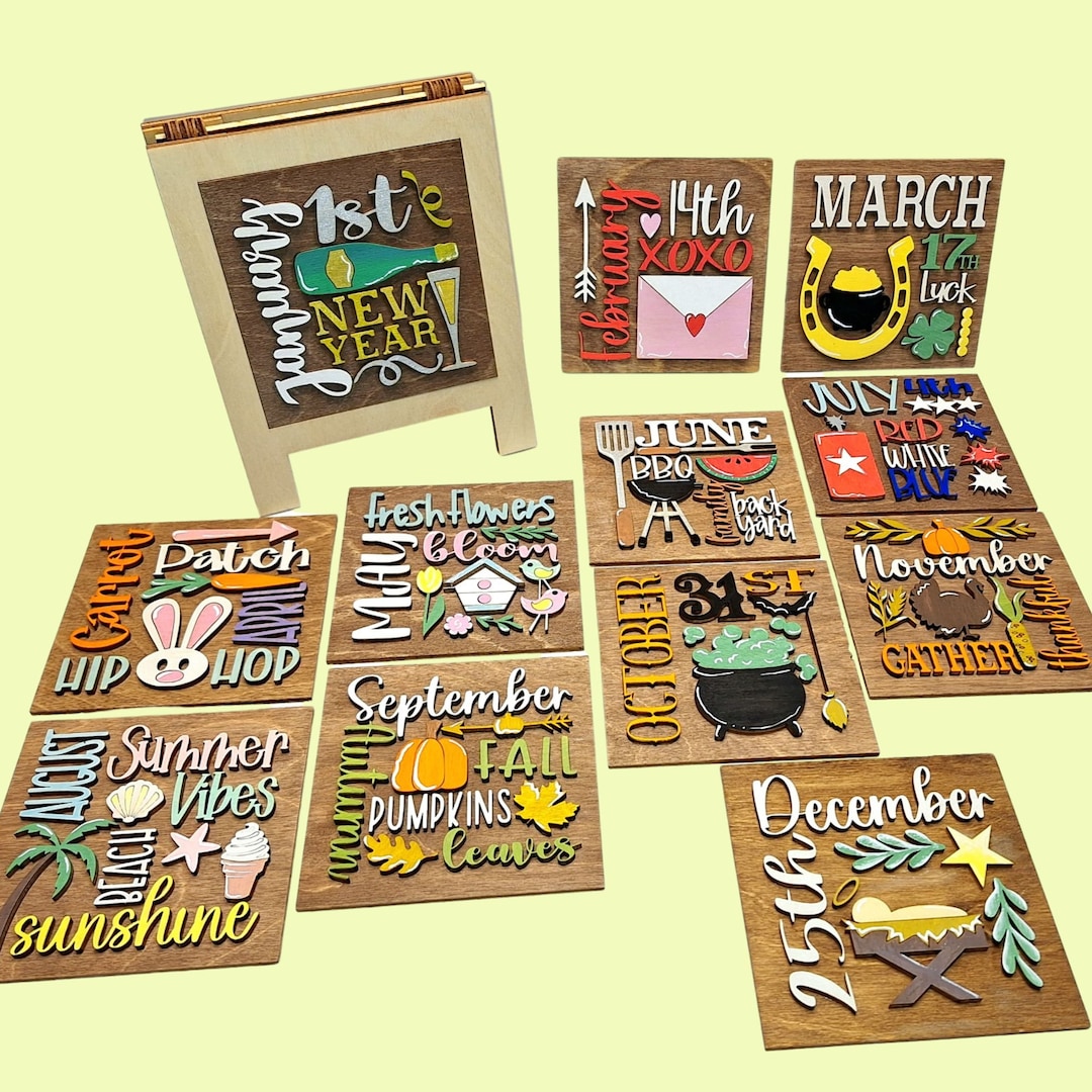 Monthly Interchangeable 4.25” Tiles Home Decor Mini Signs Choose One ...
